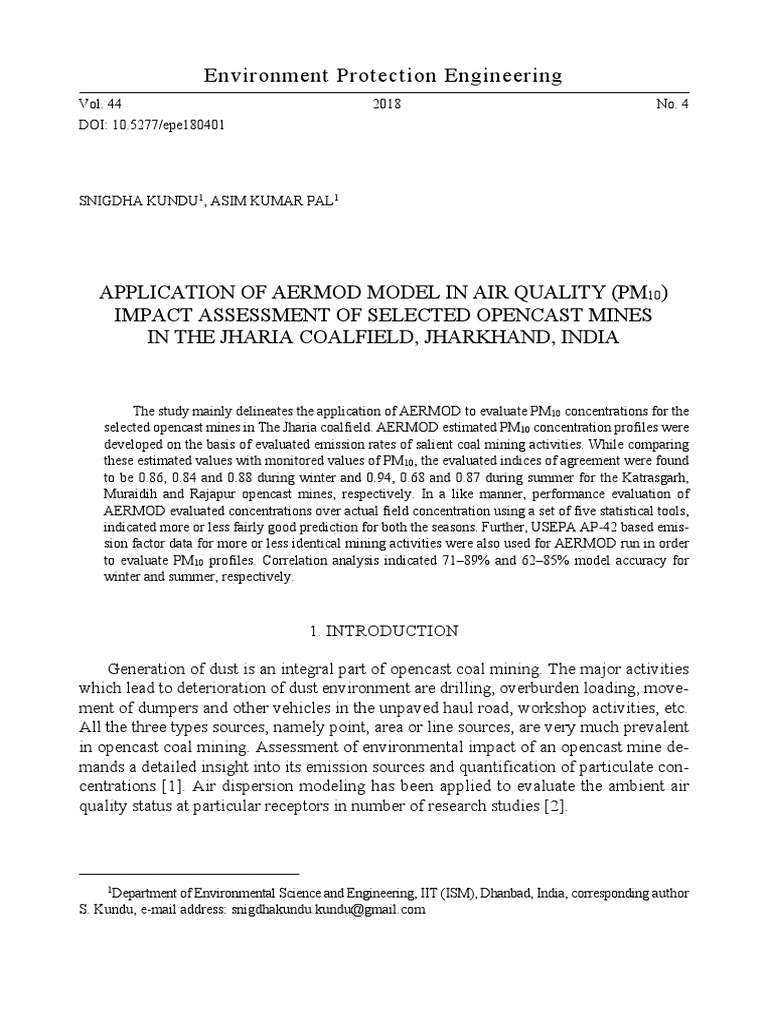AERMOD Model for PM10 in Jharia Mines | PDF | Air Pollution | Particulates