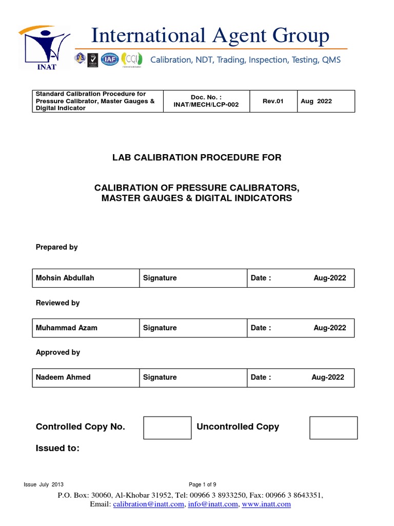 Calibrating Pressure Instruments | PDF | Calibration | Measurement