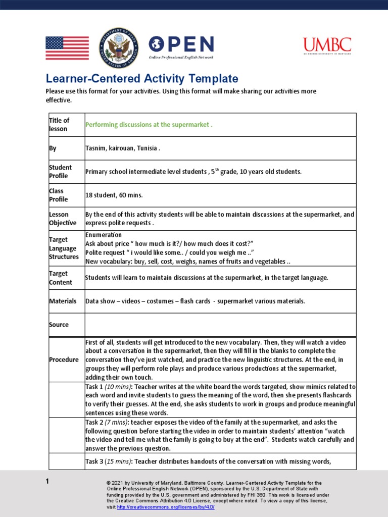 7.4 Learner Centered Activity Template | PDF | Learning | Learning Styles