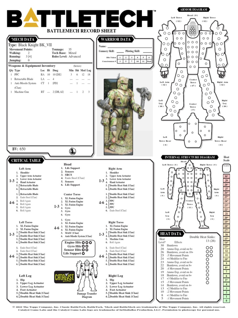 Black Knight BK - VII | PDF | Battle Tech