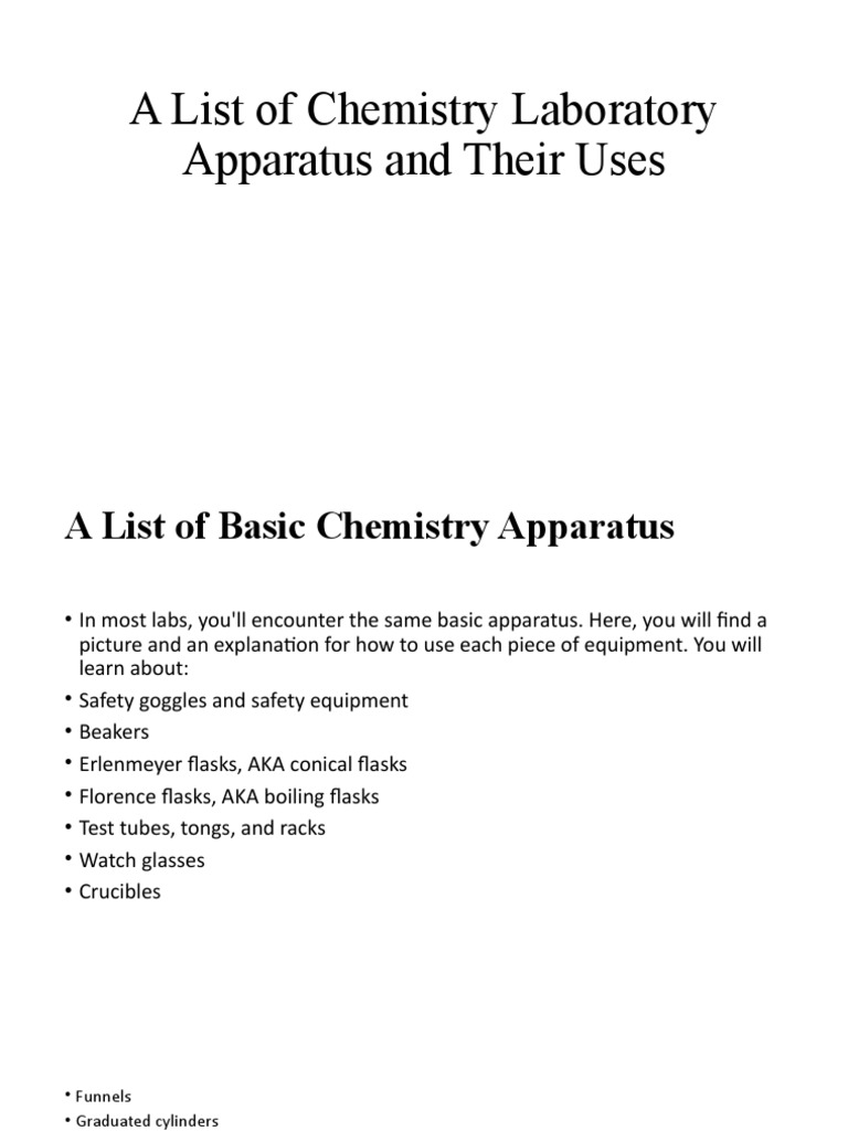 A List of Chemistry Laboratory Apparatus and Their | PDF | Laboratory ...
