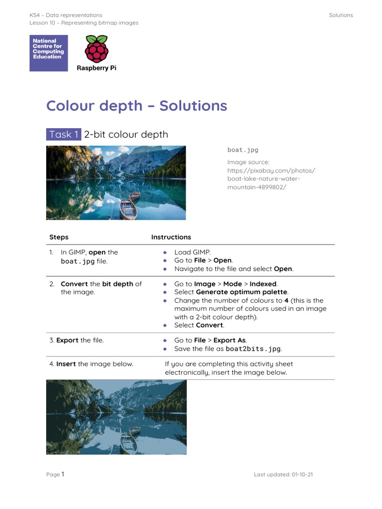A2 Solutions – Colour depth.docx | PDF | Computer Data | Computer Architecture