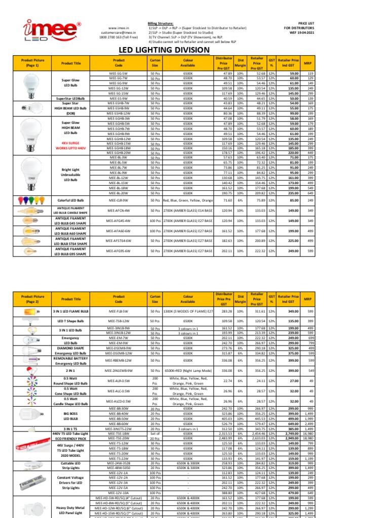 DLP Price List 19-04-2021 | PDF | Electromagnetic Radiation | Light