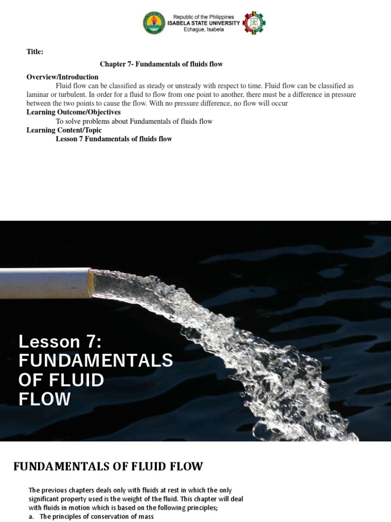 Lesson 7 - Fundamentals of Fluid Flow | PDF | Fluid Dynamics | Applied ...