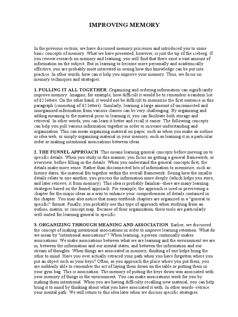 Improving Memory Tips | PDF | Memory | Recall (Memory)