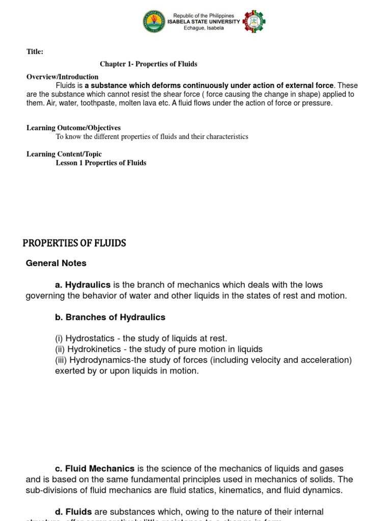 Lesson 1 Unit Pressure Pdf Pdf Density Fluid Mechanics