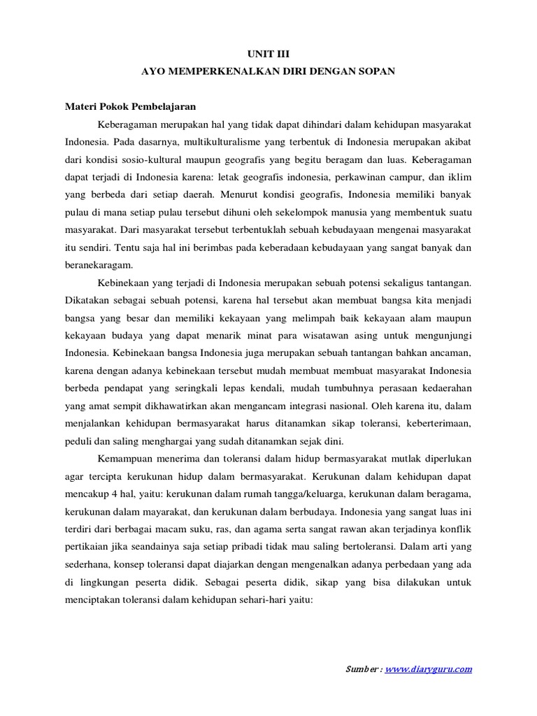 UNIT III AYO MEMPERKENALKAN DIRI DENGAN SOPAN | PDF