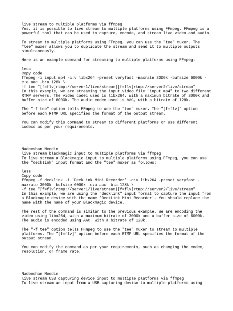 Live Stream Ffmpeg | PDF | Streaming Media | Multimedia