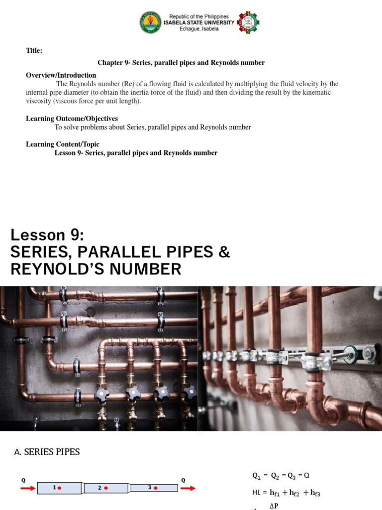 Lesson 9 - Series Parallel Pipes and Reynolds Number | PDF | Reynolds Number | Physical Sciences