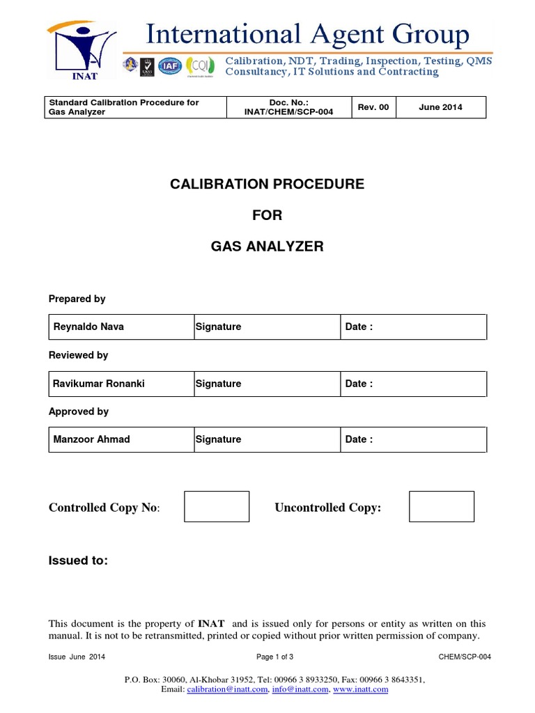 004 - Gas Analyzer Cal Procedure | PDF | Calibration | Laboratories