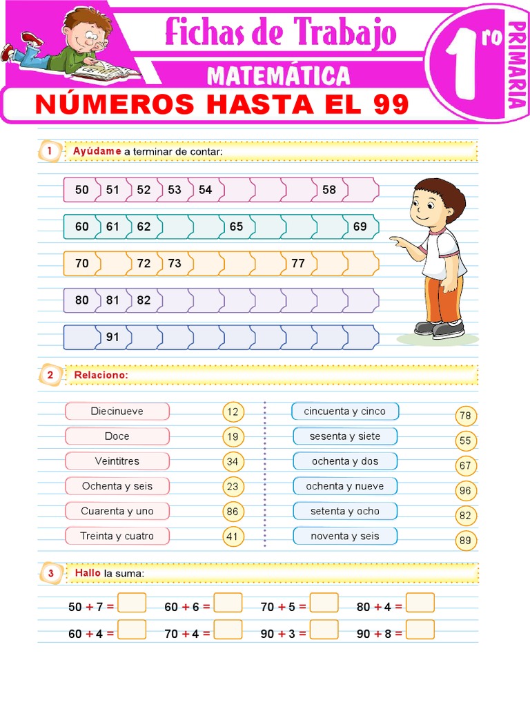Números Hasta El 99 para Primer Grado de Primaria | PDF