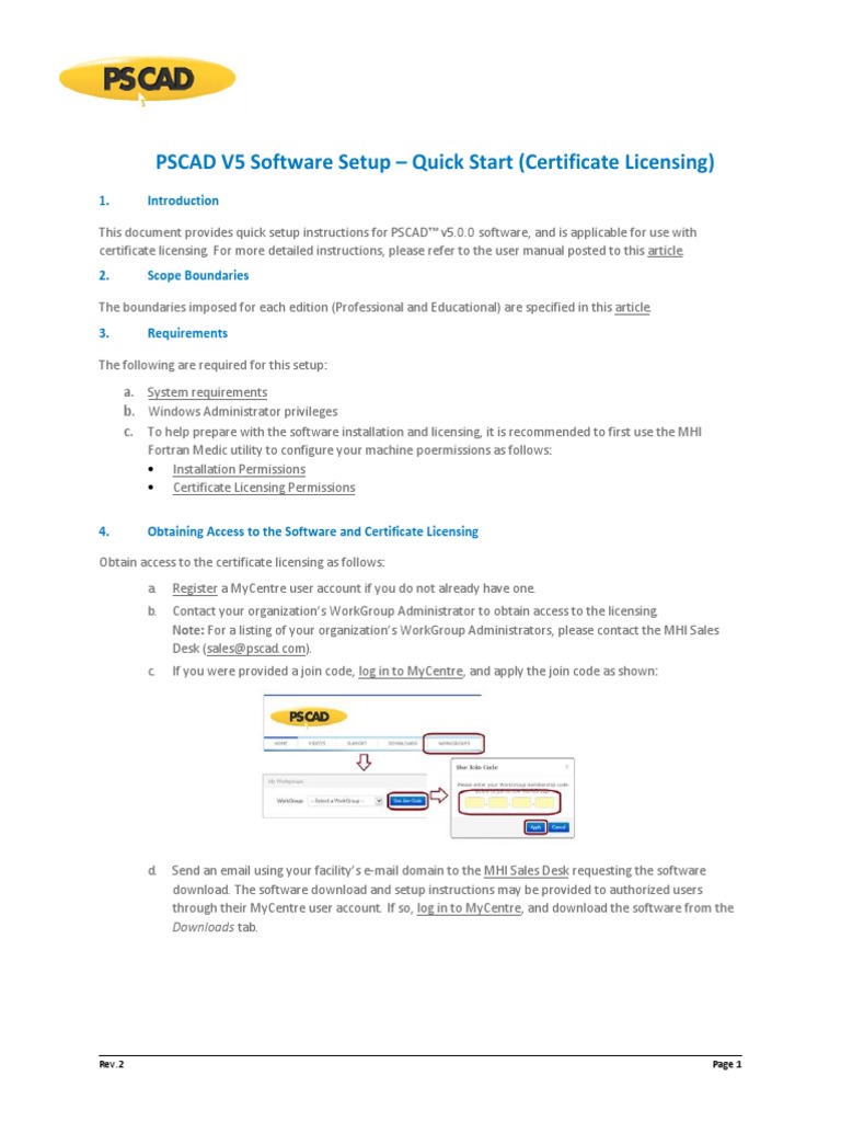 PSCAD - 500 - SoftwareSetup QuickStart Rev1 CertificateLicensing | PDF ...