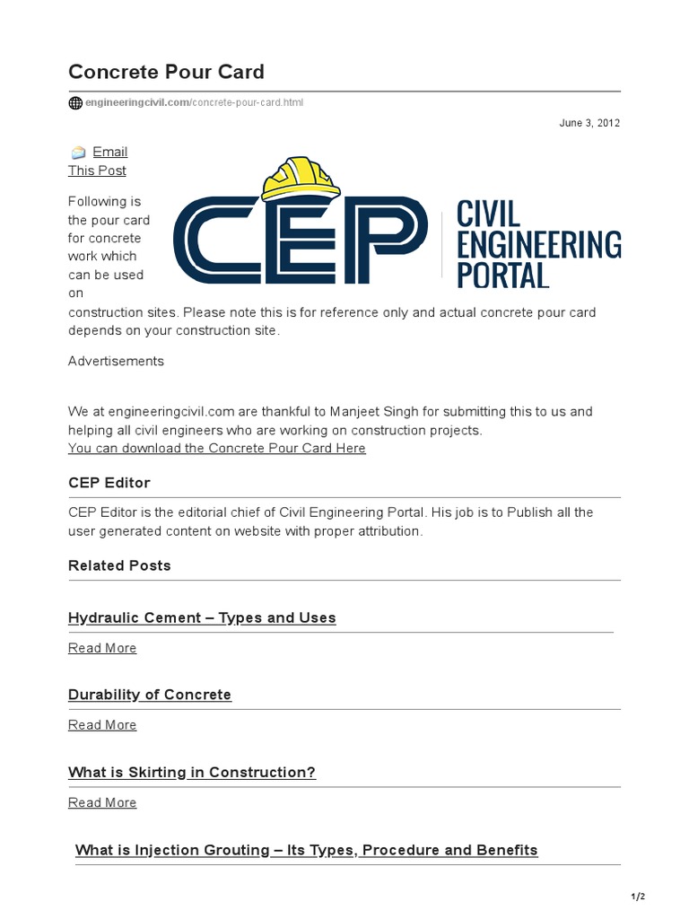 engineeringcivil.com-Concrete Pour Card | PDF