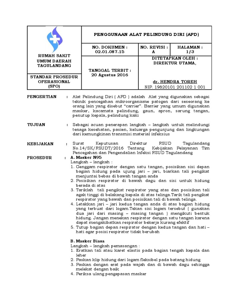 Prosedur Penggunaan APD di RSUD Tagulandang | PDF
