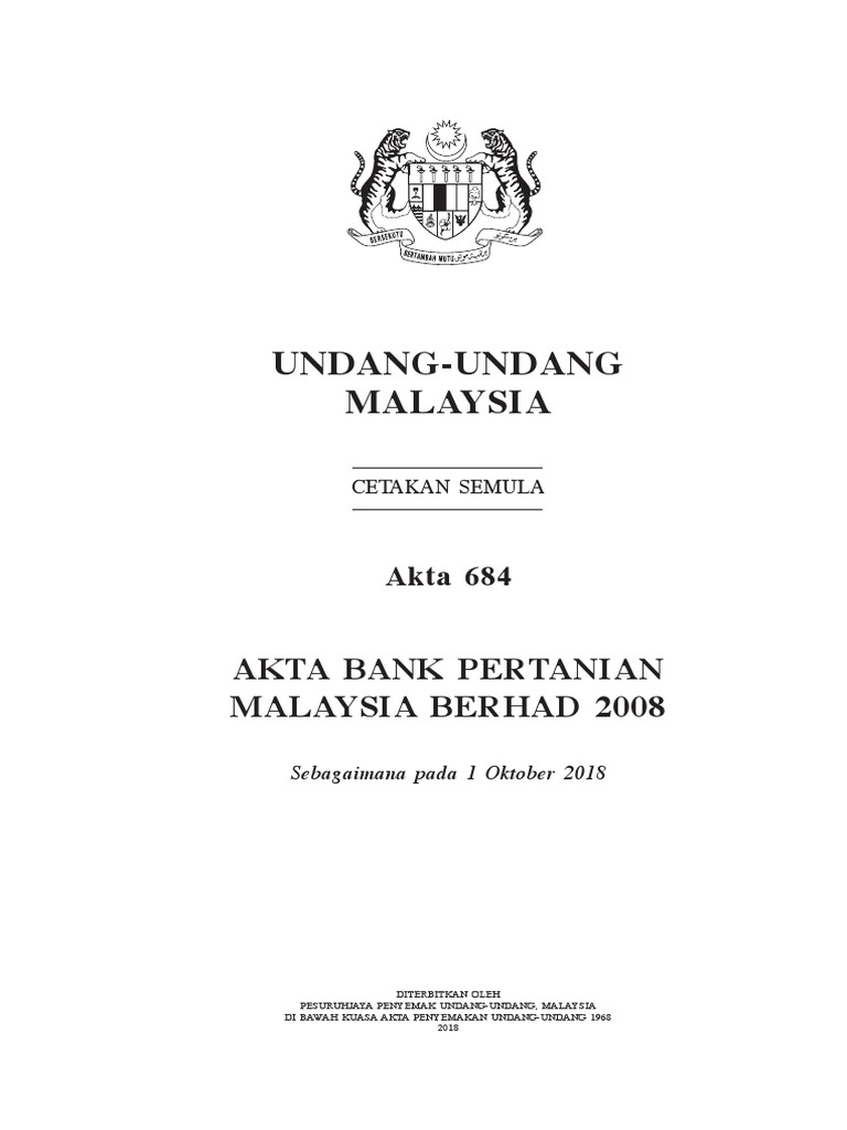 Akta Bank Pertanian - Akta 684 PDF | PDF