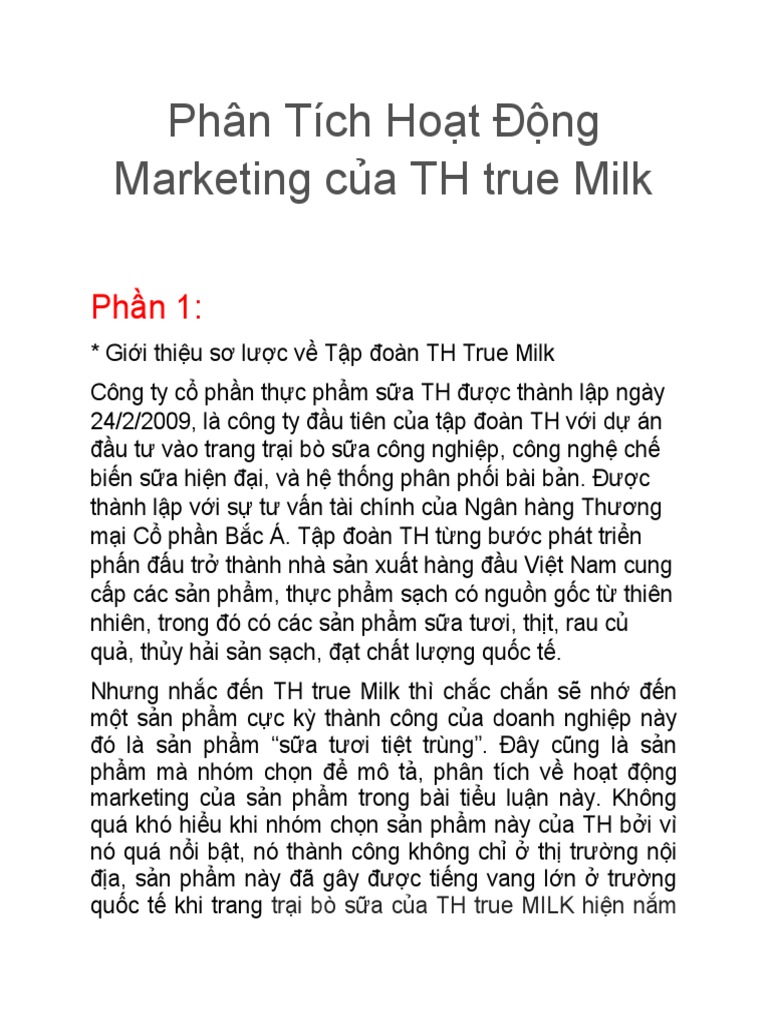 Phân Tích Ho T Đ NG Marketing C A TH True Milk | PDF