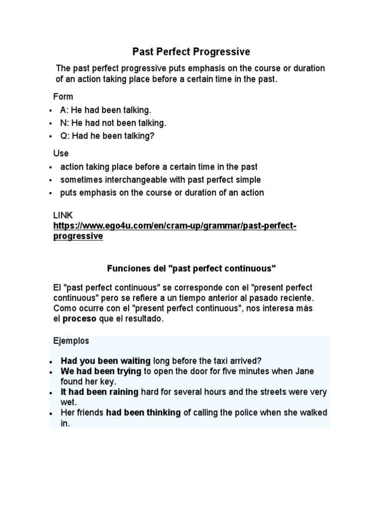 Past Perfect Progressive | PDF | Grammar | English Grammar