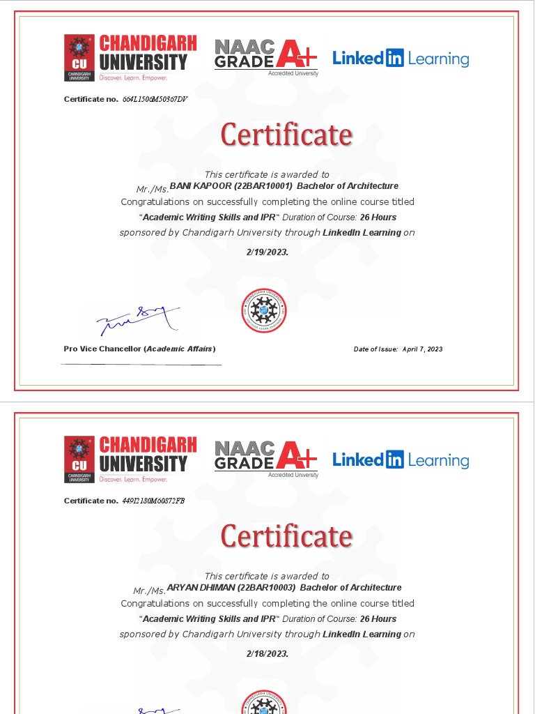 UC Certificate 07-04-2023 PDF | PDF | Higher Education | Academia