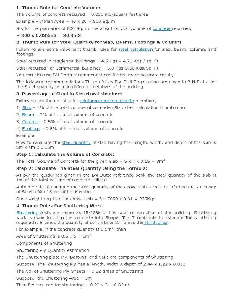 Thumb Rule | PDF | Concrete | Volume