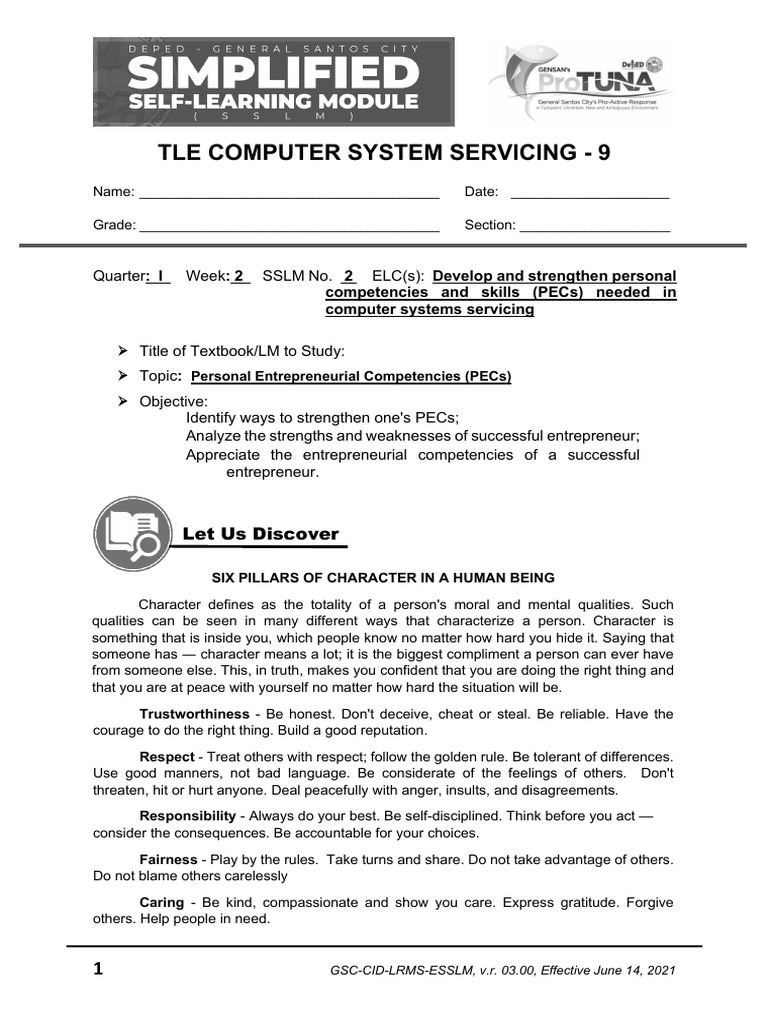 SSLM CSS9 Q1 Week2 | PDF | Entrepreneurship | Goal