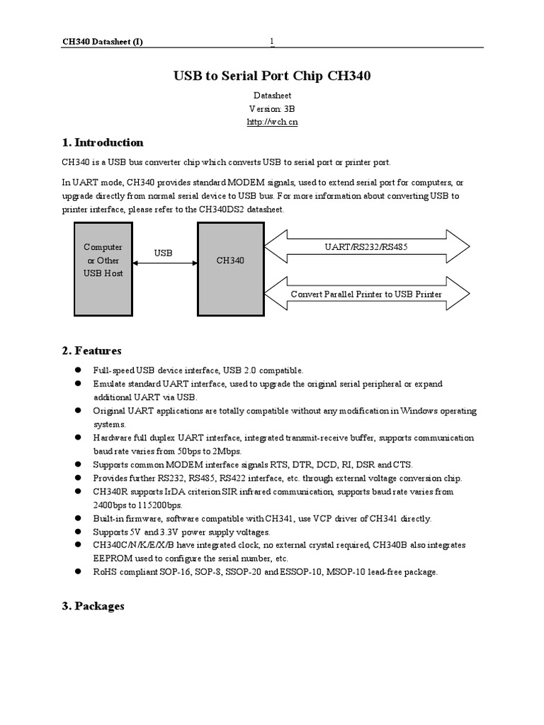 CH340 USB to Serial Converter Datasheet | PDF | Usb | Computer Engineering