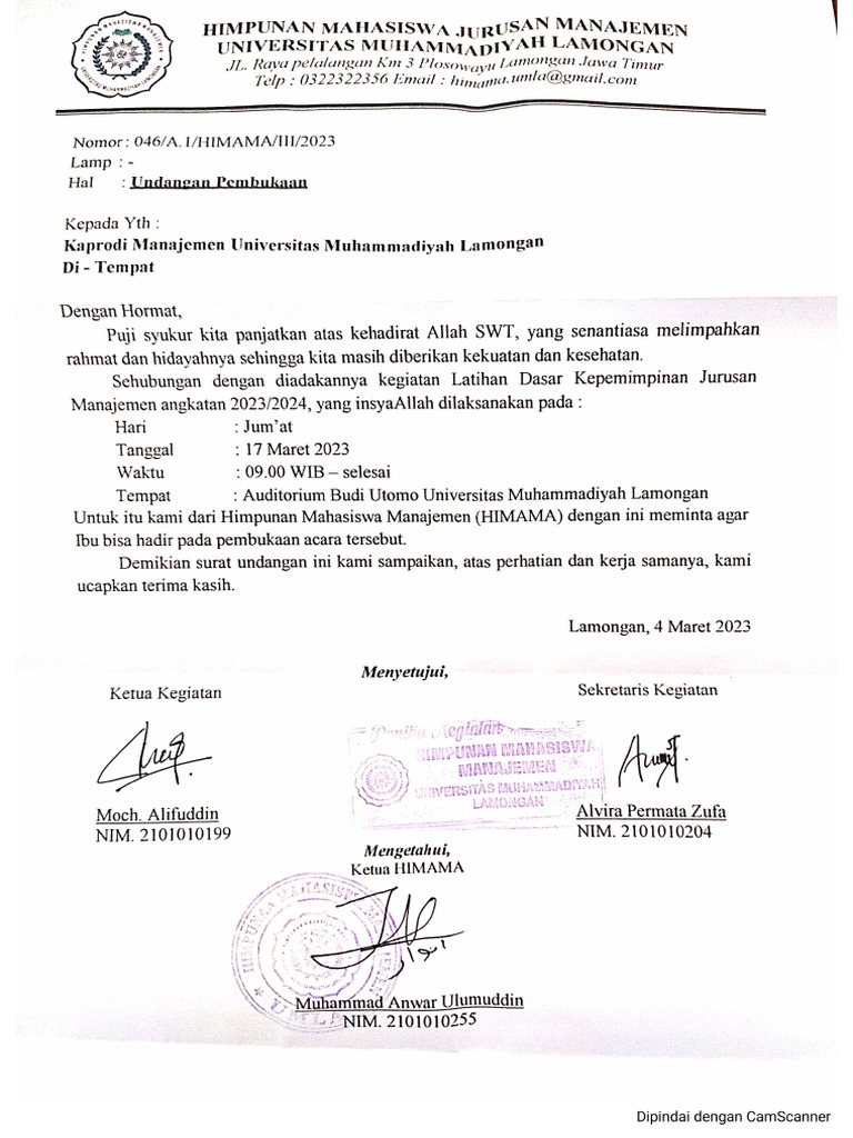 Surat Undangan LDK Himama 2023 | PDF