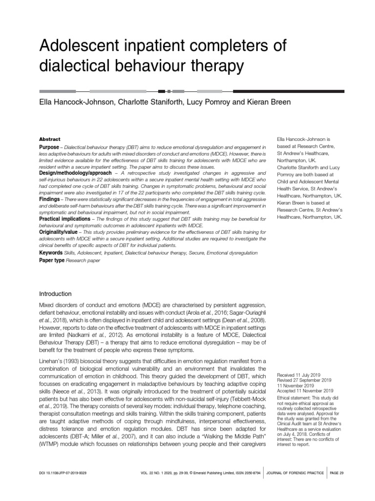 Adolescent Inpatient Completer PDF | PDF | Dialectical Behavior Therapy ...