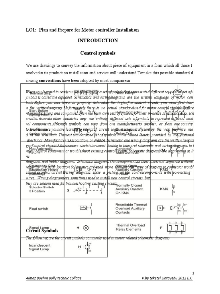 Control Symbols: LO1: Plan and Prepare For Motor Controller ...