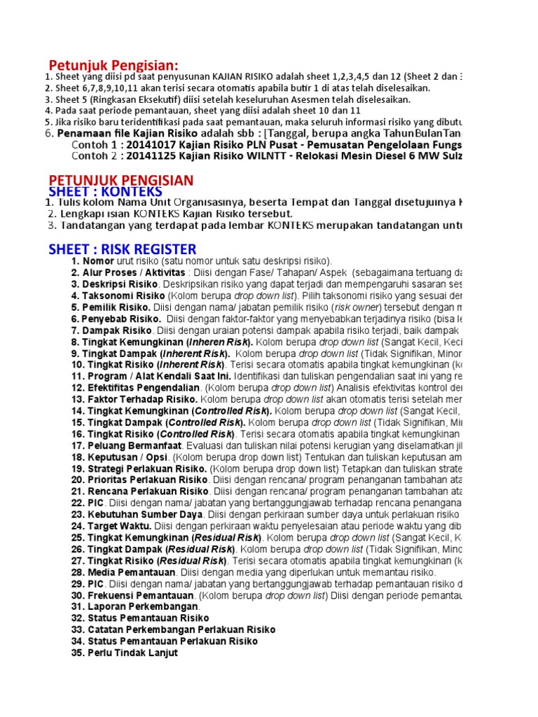Contoh Draft Profil Risk DIV KRI 2022 | PDF