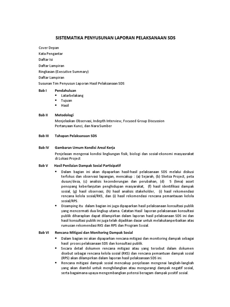 Contoh Sistematika Penyusunan Laporan SDS | PDF | Bisnis | Pengelolaan Keuangan & Uang