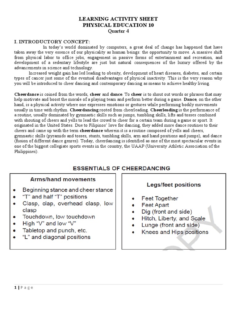 Learning Activity Sheet Physical Education 10: Quarter 4 | PDF | Injury ...