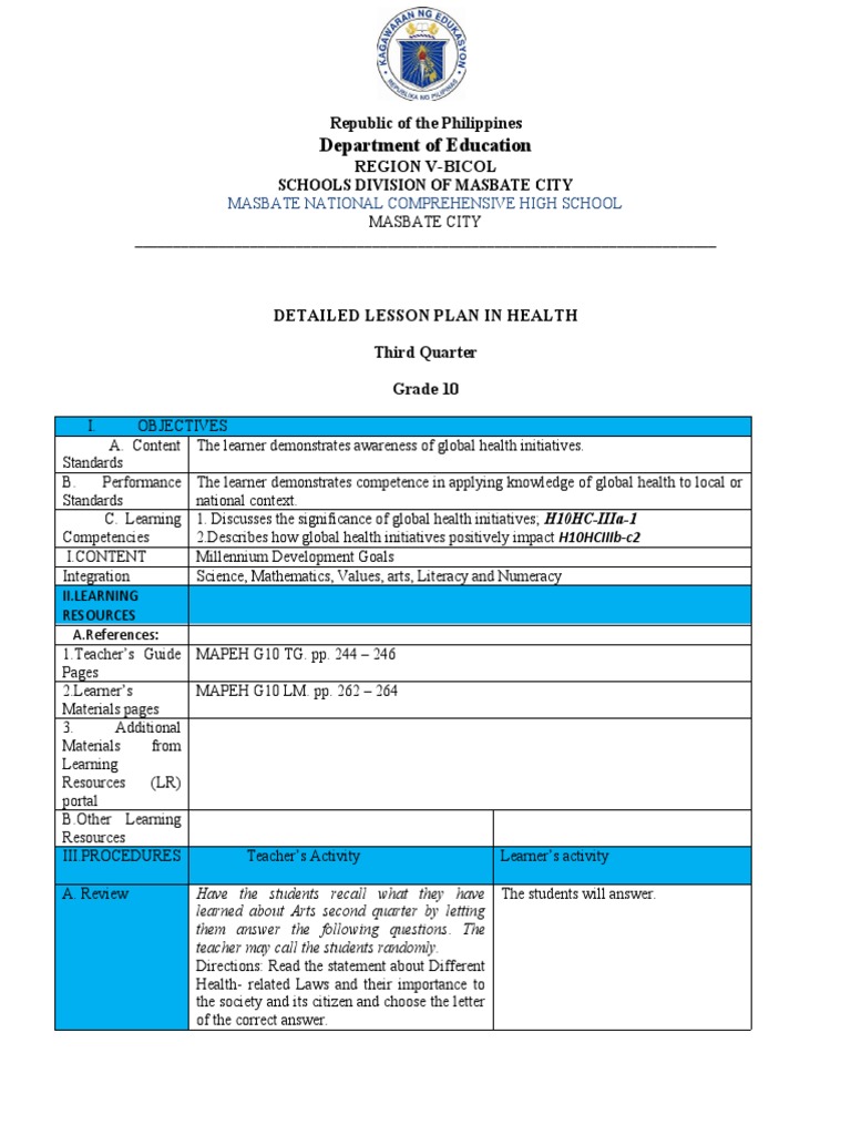 Detailed Lesson Plan In Health Pdf Gender Equality Gender Studies