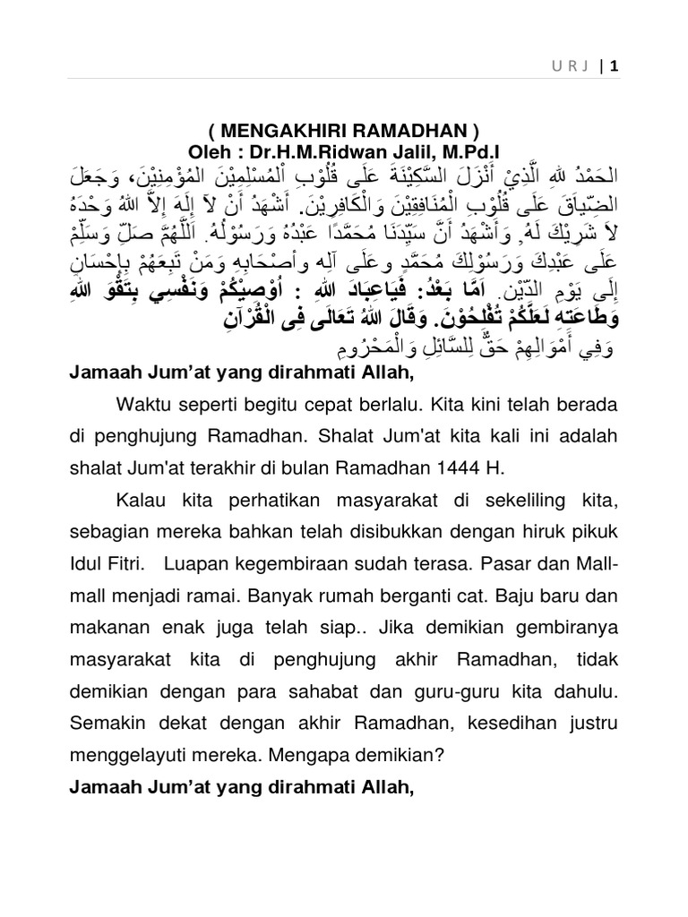 Khutbah Jumat Akhir Ramadhan 2020 | PDF Khutbah Jumat Akhir Ramadhan 2020 | PDF