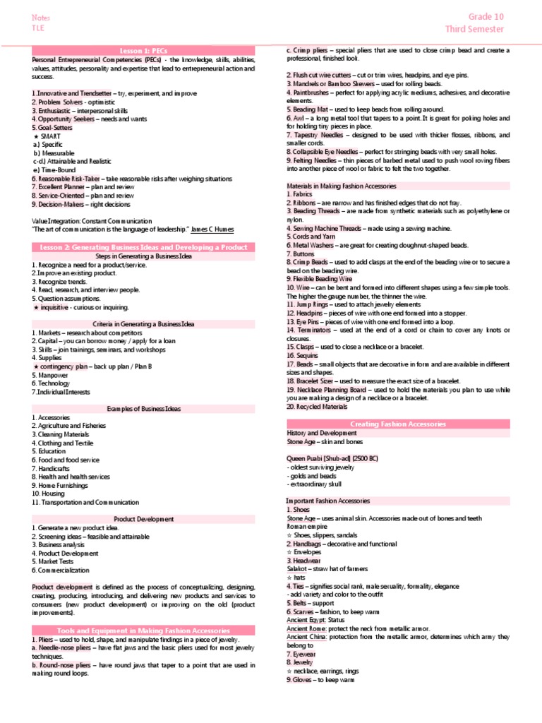 TLE Notes | Download Free PDF | Jewellery | Clothing
