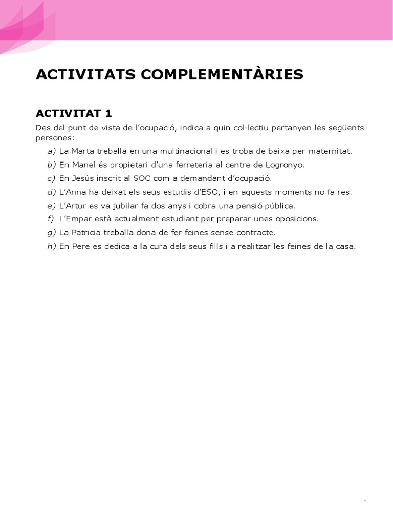 Activitats Complementàries Mercat de Treball Setmana Santa | PDF