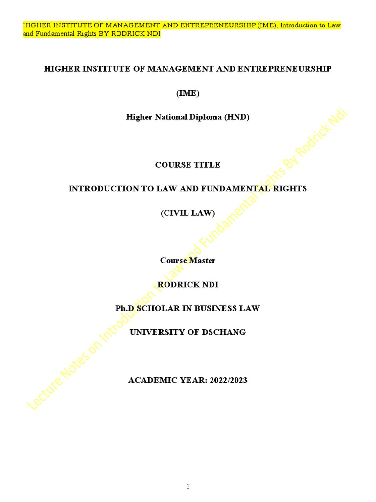 Introduction To LAW NOTES - Odt | PDF | Common Law | Precedent