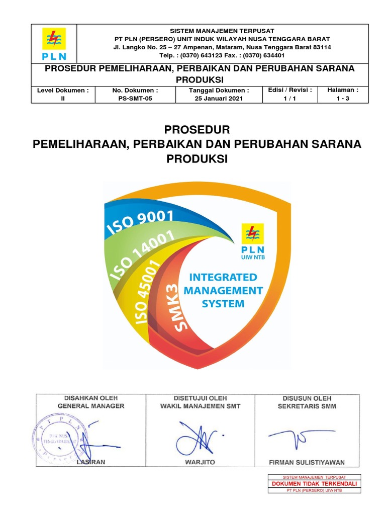 PS-SMT-05_PROSEDUR PEMELIHARAAN, PERBAIKAN DAN PERUBAHAN SARANA ...
