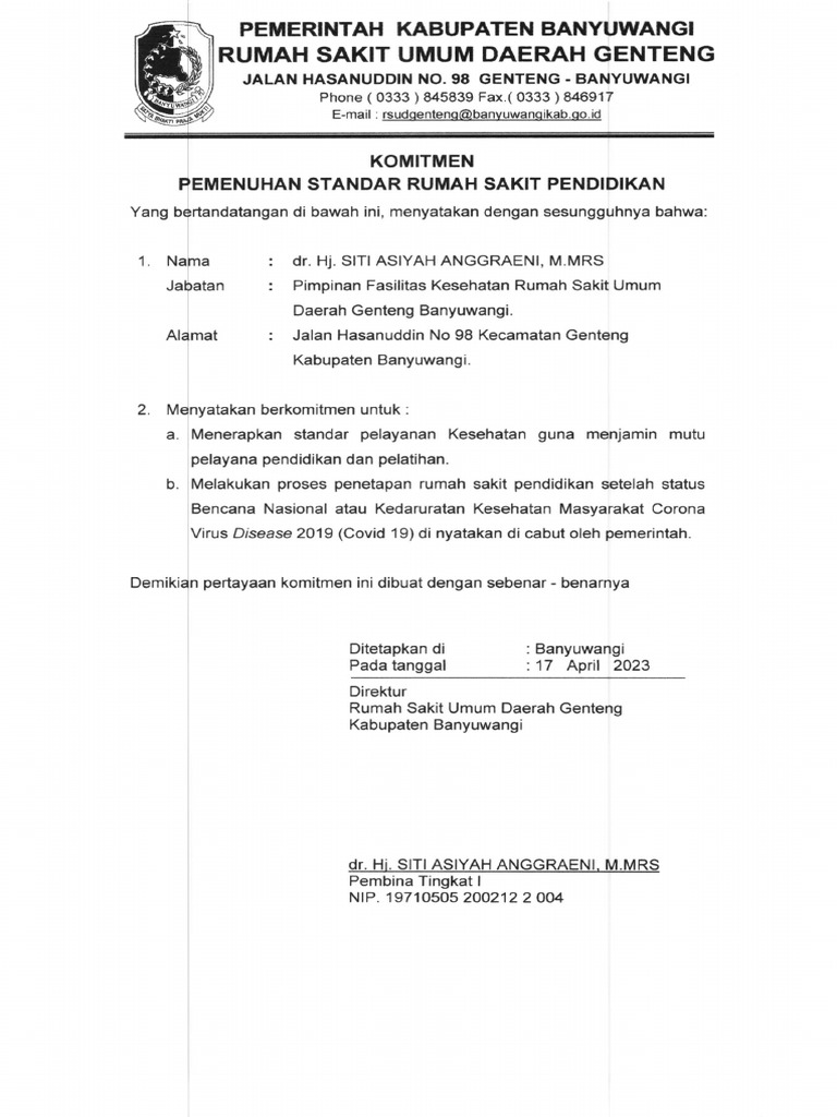 Komitmen Standar Mutu RS001 | PDF