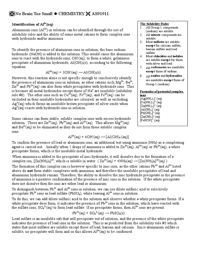 Identify Al3+ Ions in Solution | PDF | Hydroxide | Precipitation ...