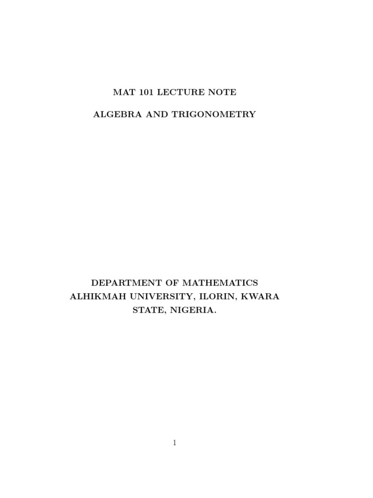 Mat 101 Corrected New | PDF | Set (Mathematics) | Quadratic Equation