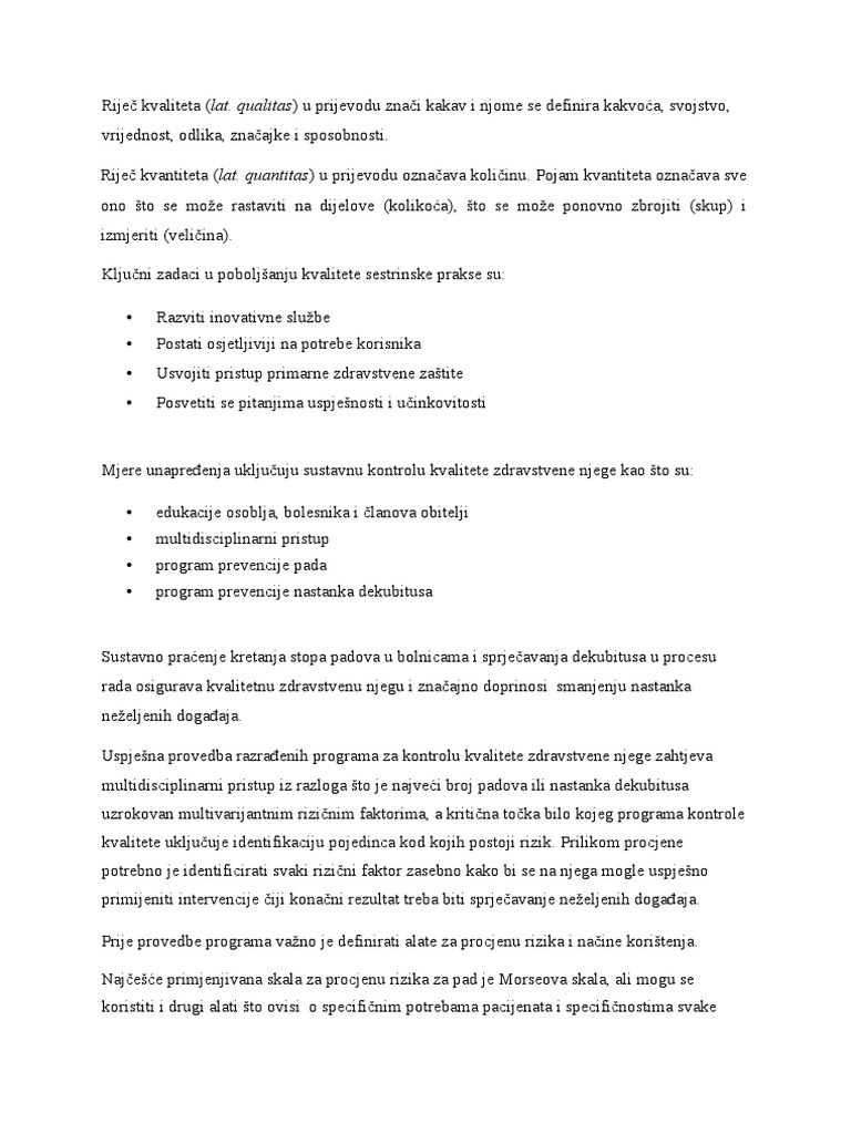 Upravljanje Kvantitetom I Kvalitetom Zdravstvene Njege | PDF