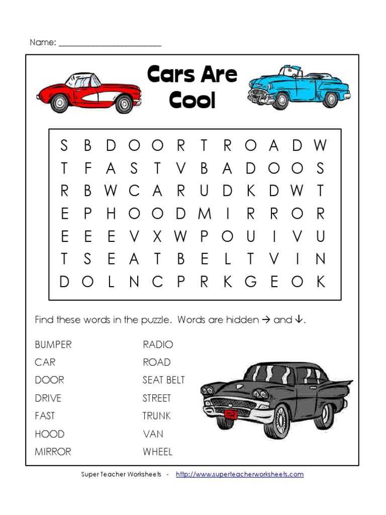 Cars-Wordsearch CARSS | PDF