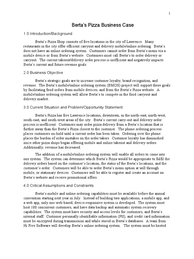 Berta's Pizza Online Ordering Proposal | PDF | Websites | Net Present Value