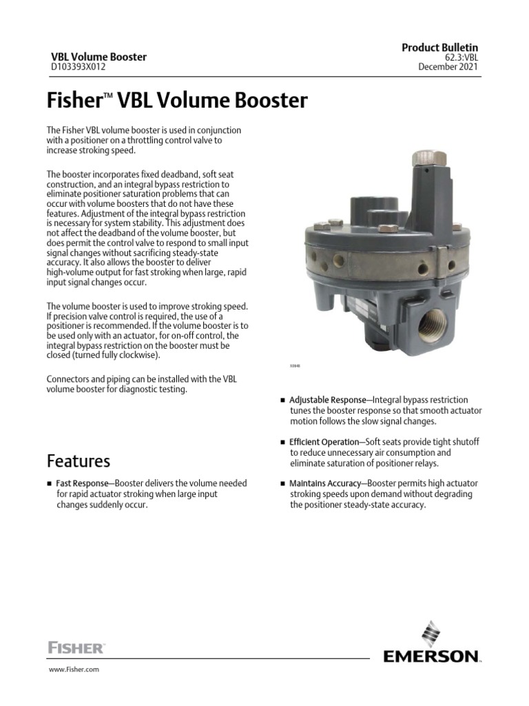 Product Bulletin Fisher VBL Volume Booster en 125388 | PDF | Valve ...