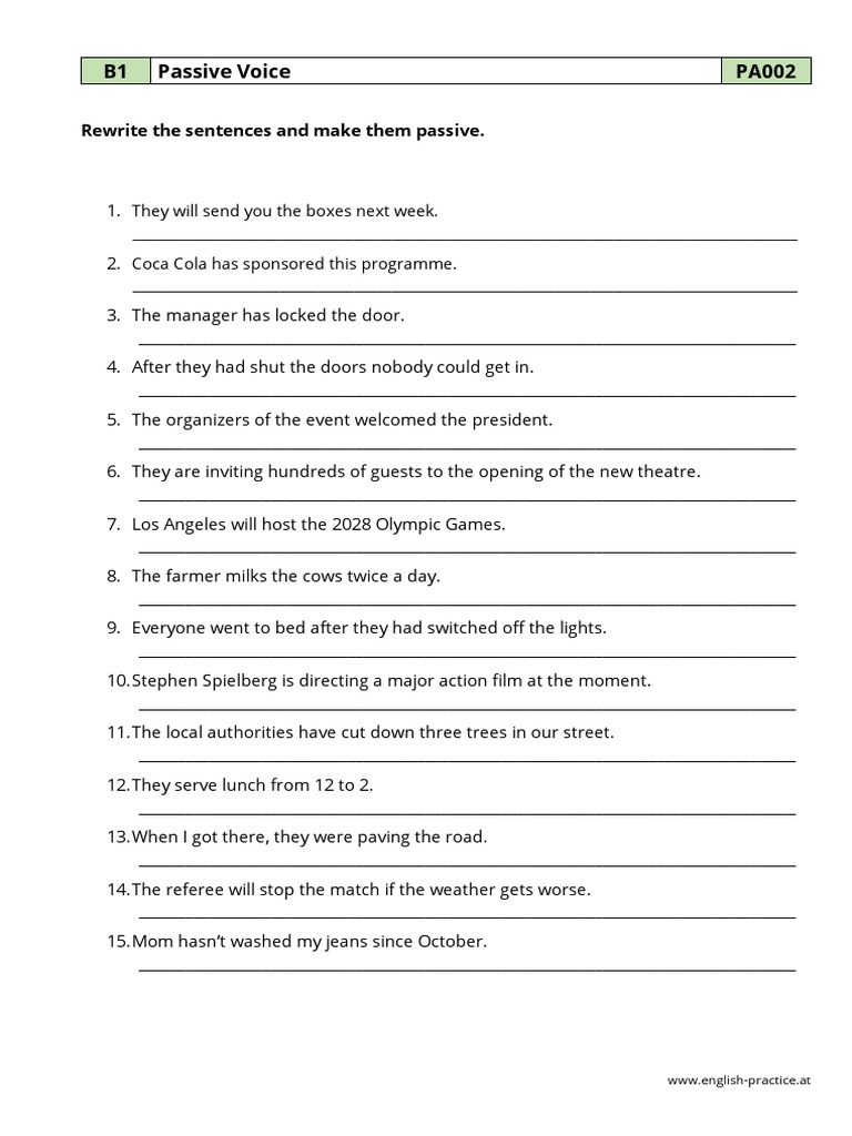 Passive Voice - PDF Grammar Worksheet - B1 - PA002 | PDF