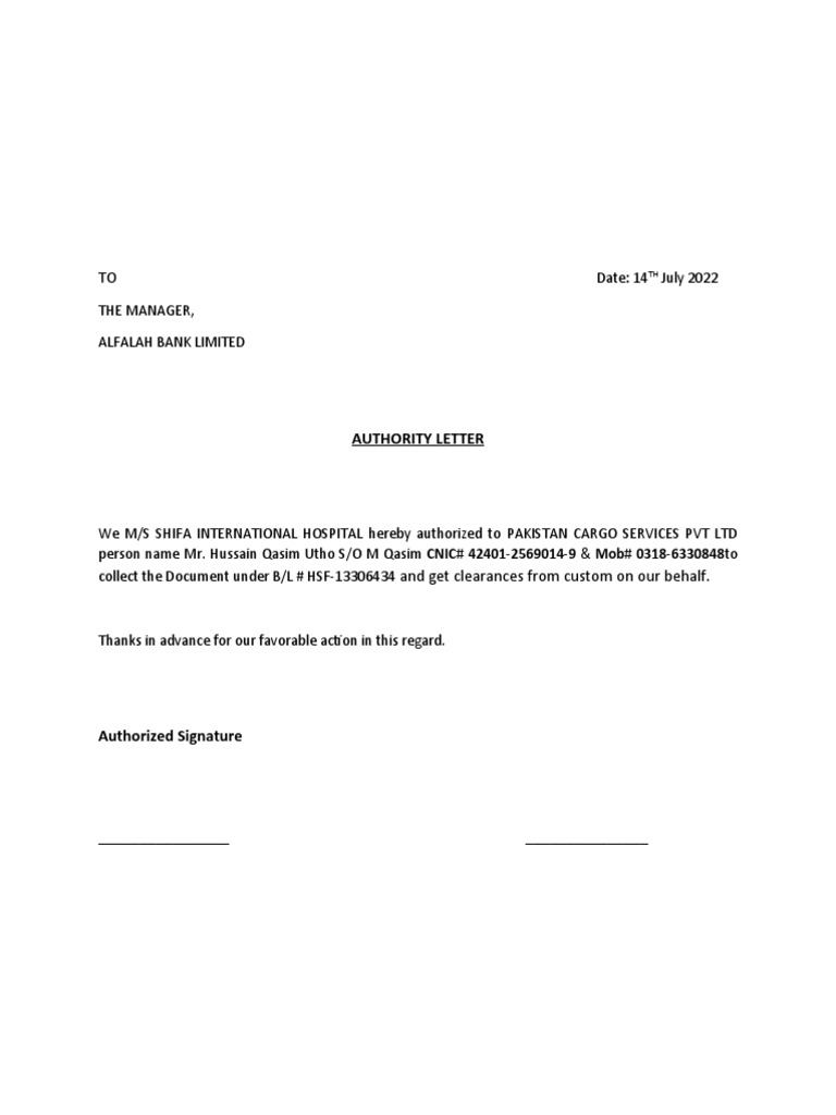 Authority Letter | PDF