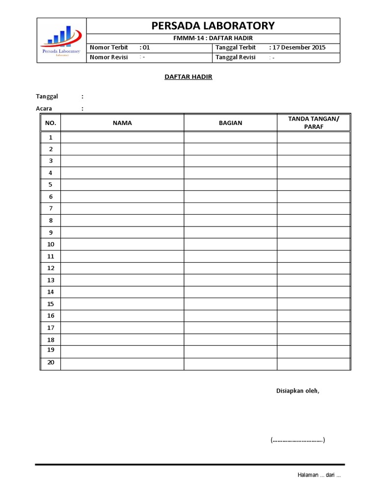 Daftar Hadir Acara FMMM-14 | PDF