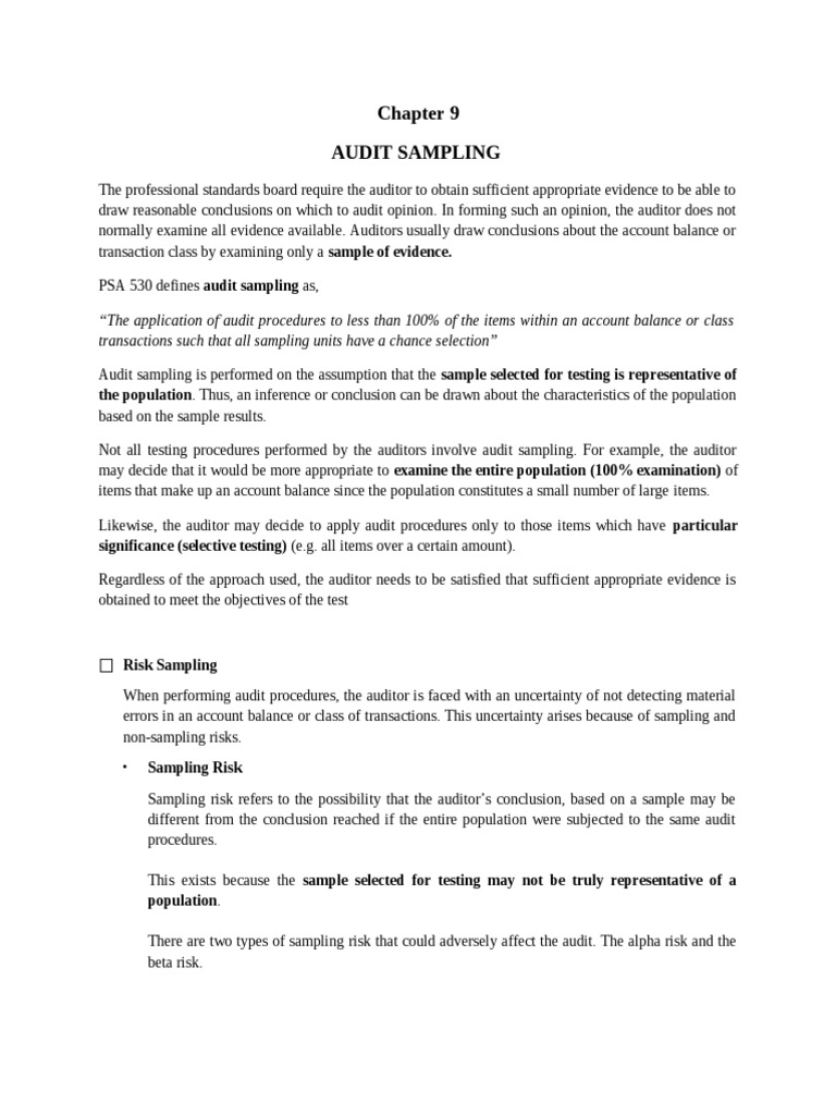 Chapter 9 Audit Sampling | PDF | Audit | Financial Audit