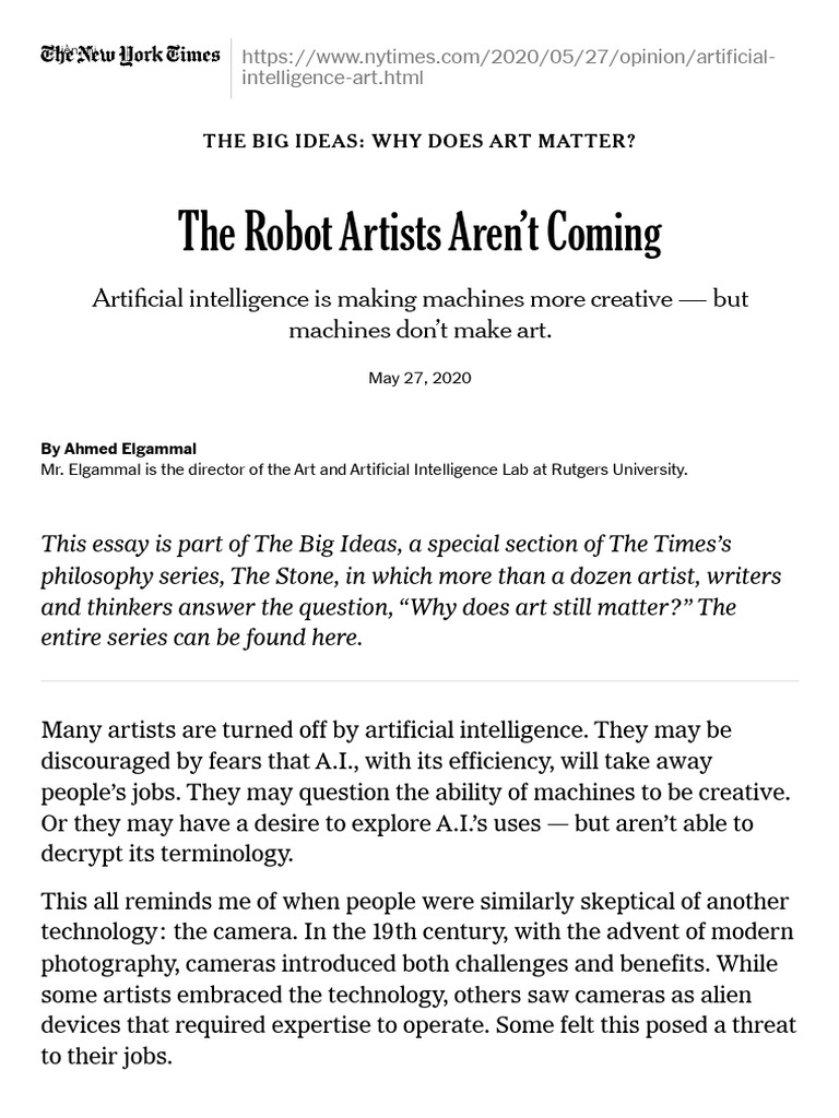 Opinion - The Robot Artists Aren't Coming - The New York Times | PDF | Artificial Intelligence ...