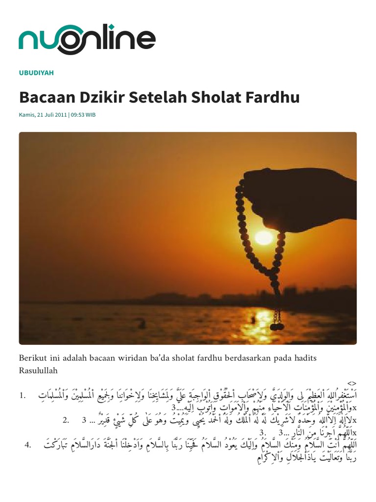 Bacaan Dzikir Setelah Sholat Fardhu - NU Online PDF | PDF